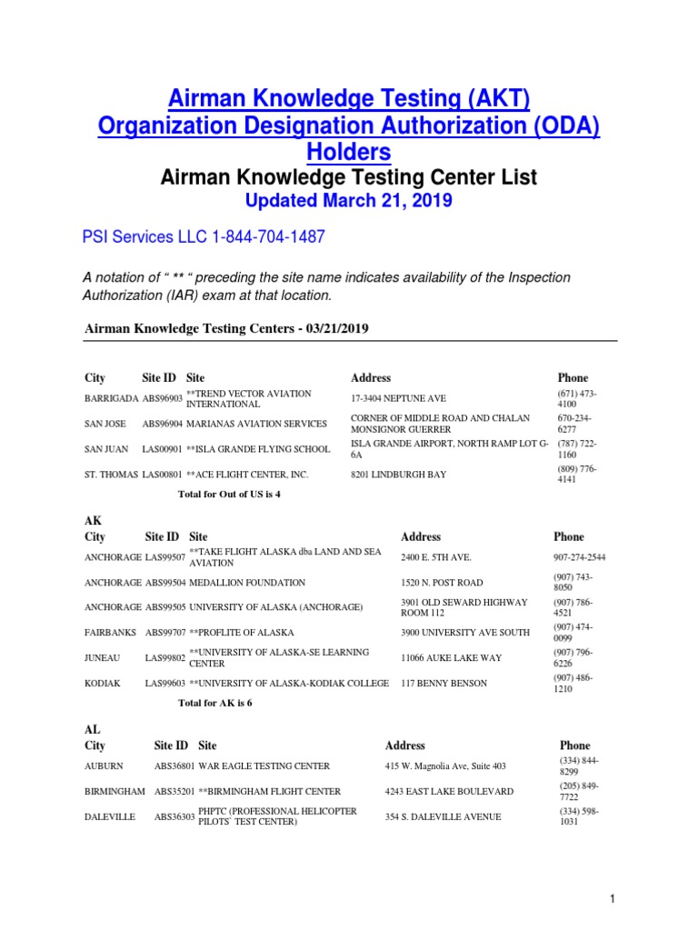 Airman Knowledge Testing Center List | PDF | Anchorage | Transport