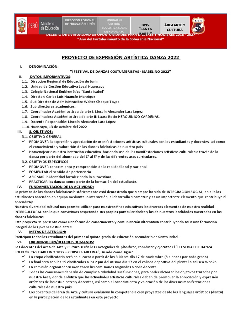 Proyecto de Expresión Folklórica 2022 | PDF | Bailes | Folklore
