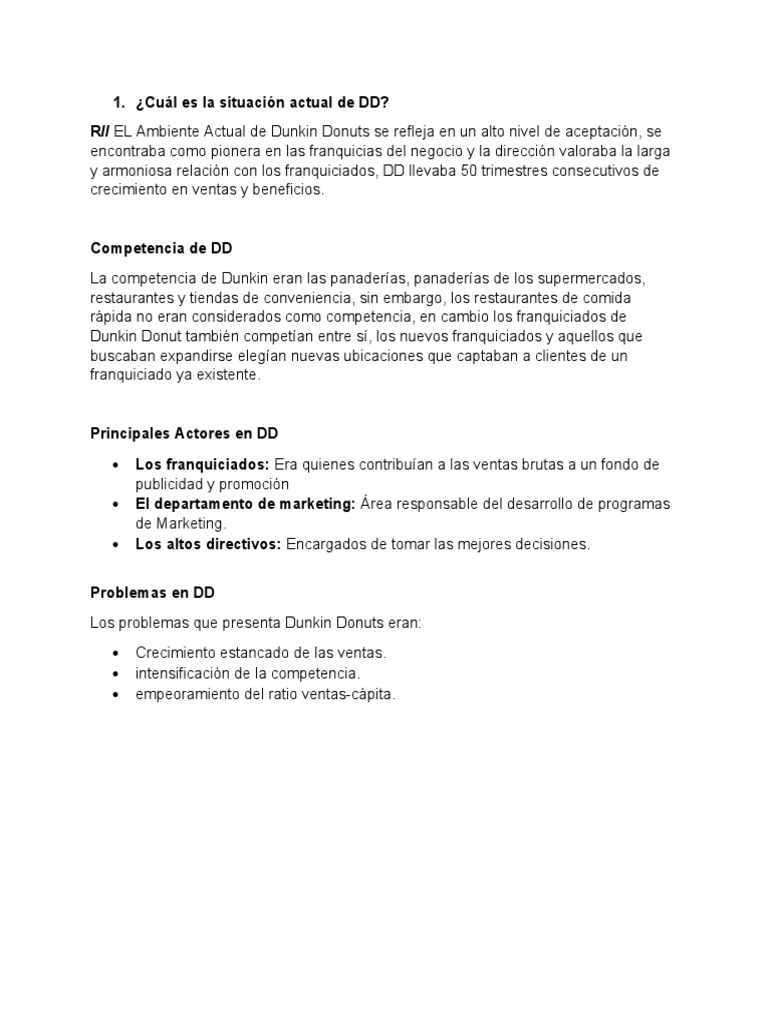 Análisis de la situación actual y estrategias de Dunkin' Donuts | PDF | Marketing | Economias