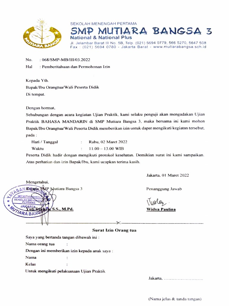 Surat Izin Uprak Mandarin | PDF