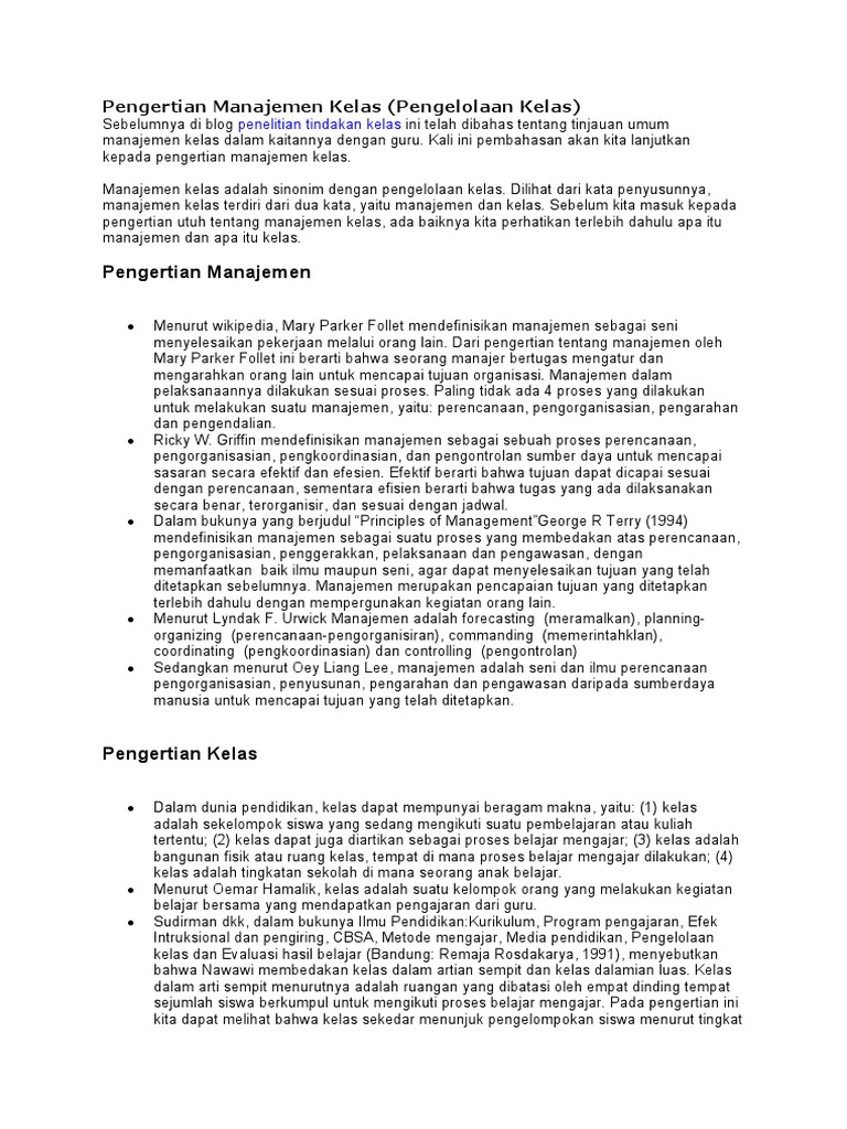 Pengertian dan Tujuan Manajemen Kelas | PDF | Karier & Perkembangan | Pengembangan Diri