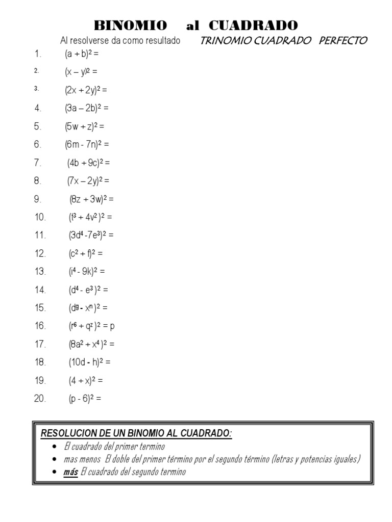 Binomios y Factorizaciones Ejercicios | PDF | Factorización | Teoría de ...