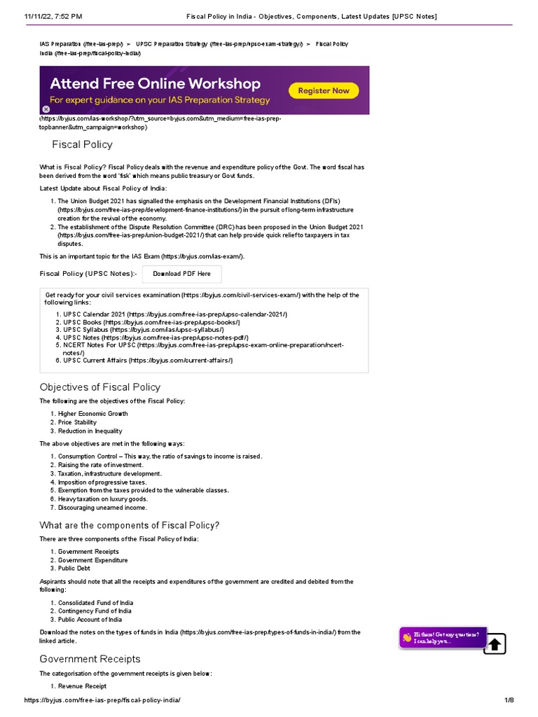 Fiscal Policy in India - Objectives, Components, Latest Updates (UPSC ...