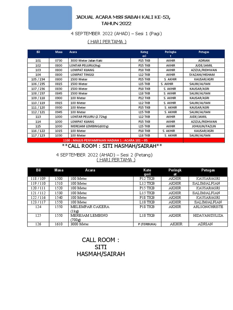 Jadual Pertandingan MSSS-2 | PDF
