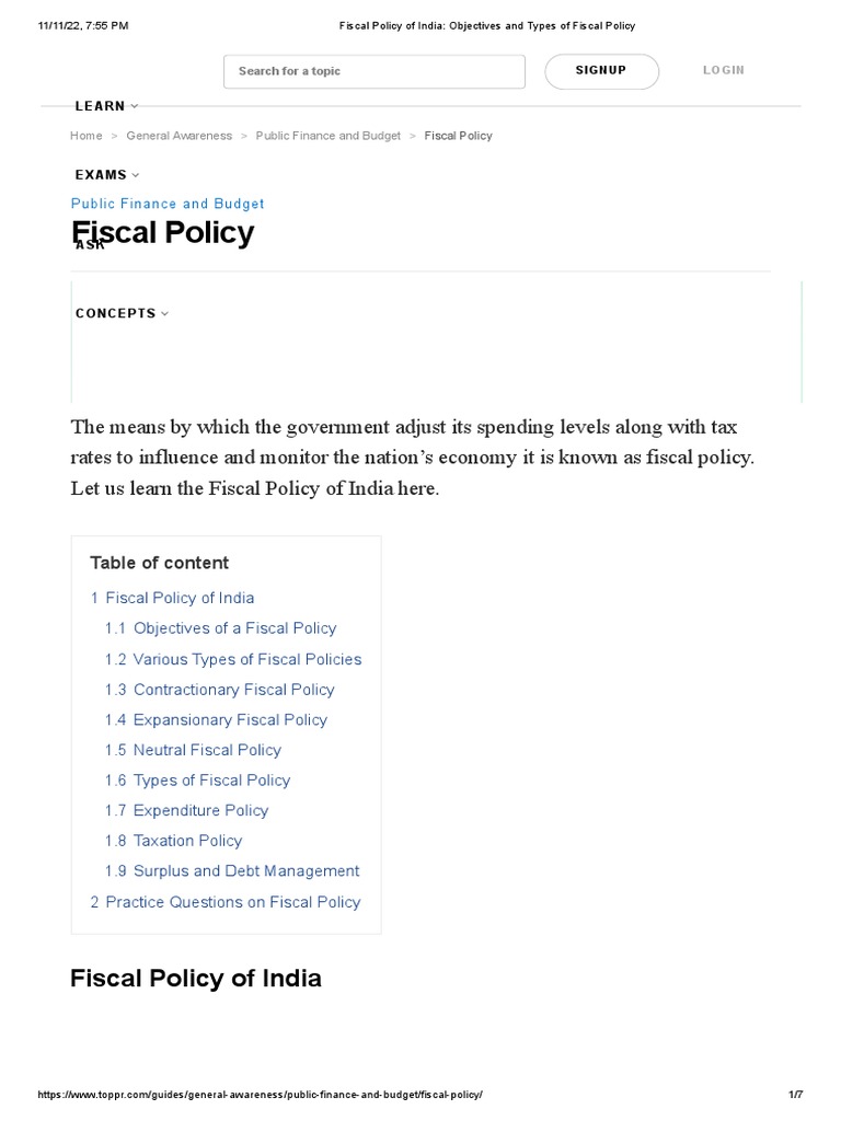Fiscal Policy of India - Objectives and Types of Fiscal Policy | PDF | Fiscal Policy ...