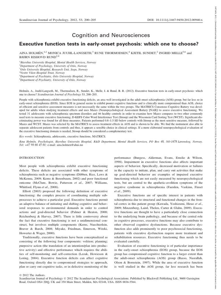 Scandinavian J Psychology - 2012 - HOLM N - Executive Function Tests in ...