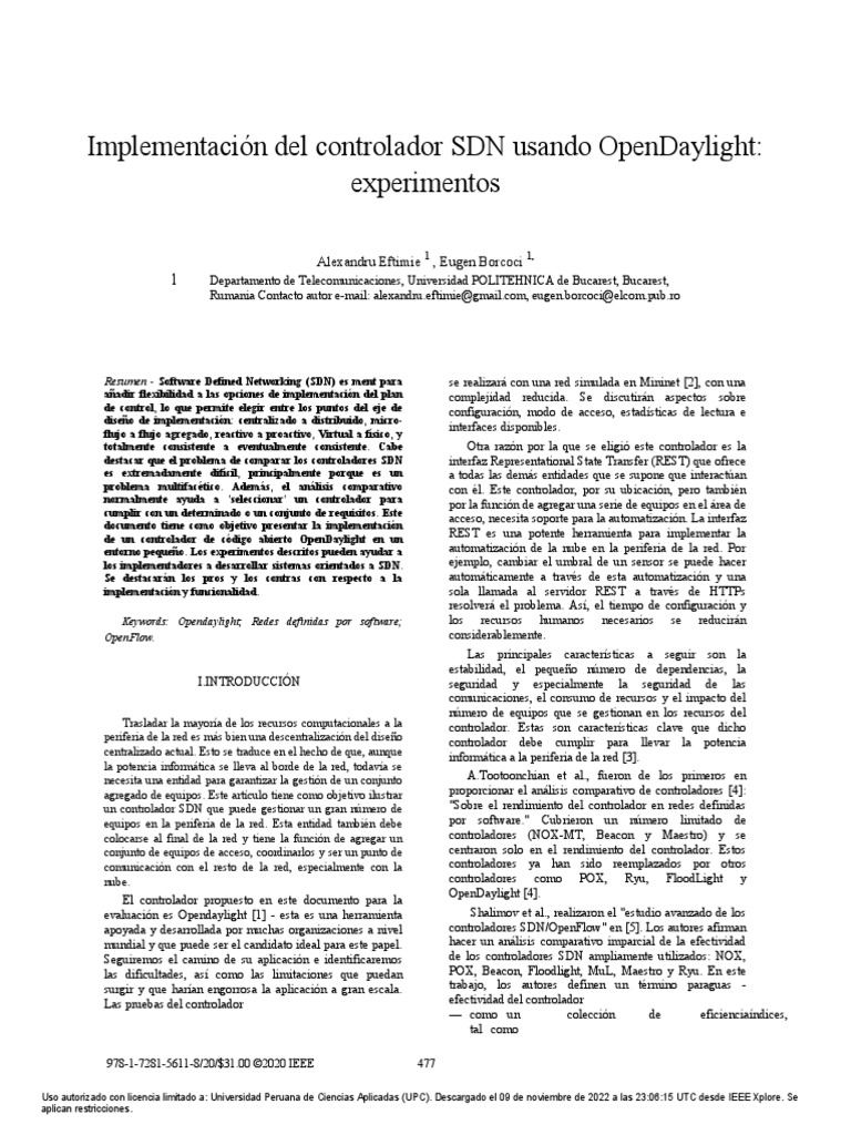 SDN Controller Implementation Using OpenDaylight Experiments-Es | PDF | Java (lenguaje de ...