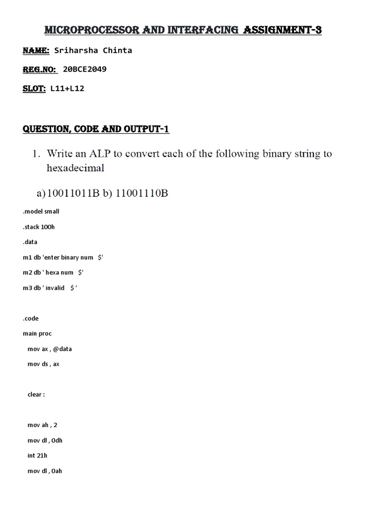 Microprocessor and Interfacing Assignment-3 | Download Free PDF | Computer Architecture