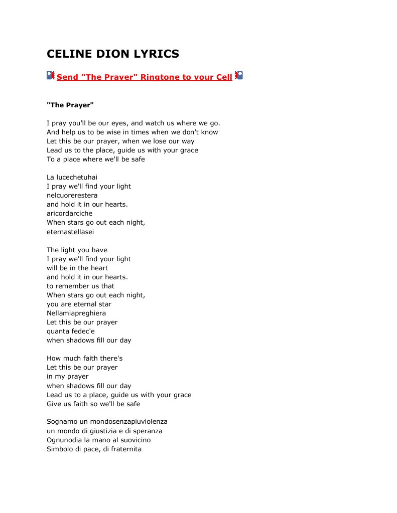 The Prayer Lyrics | PDF