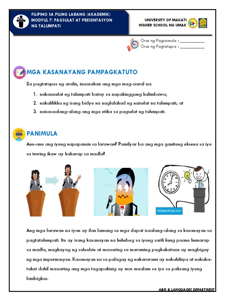 Module 7 - Pagsulat at Presentasyon NG Talumpati | PDF