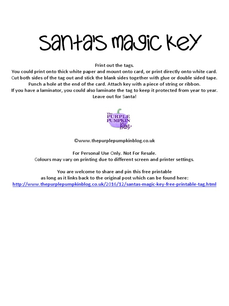 Santas Magic Key Poem Free Printable Tag | PDF