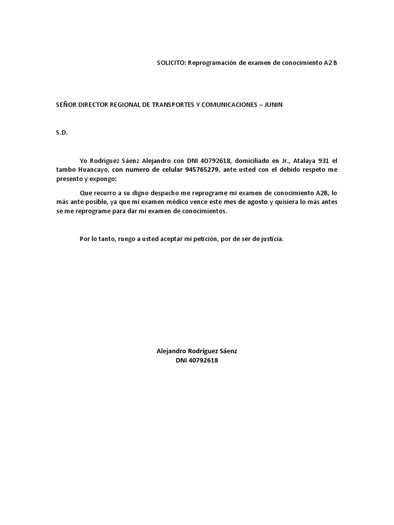 Solicitud de Reprogramacion de Examen | PDF