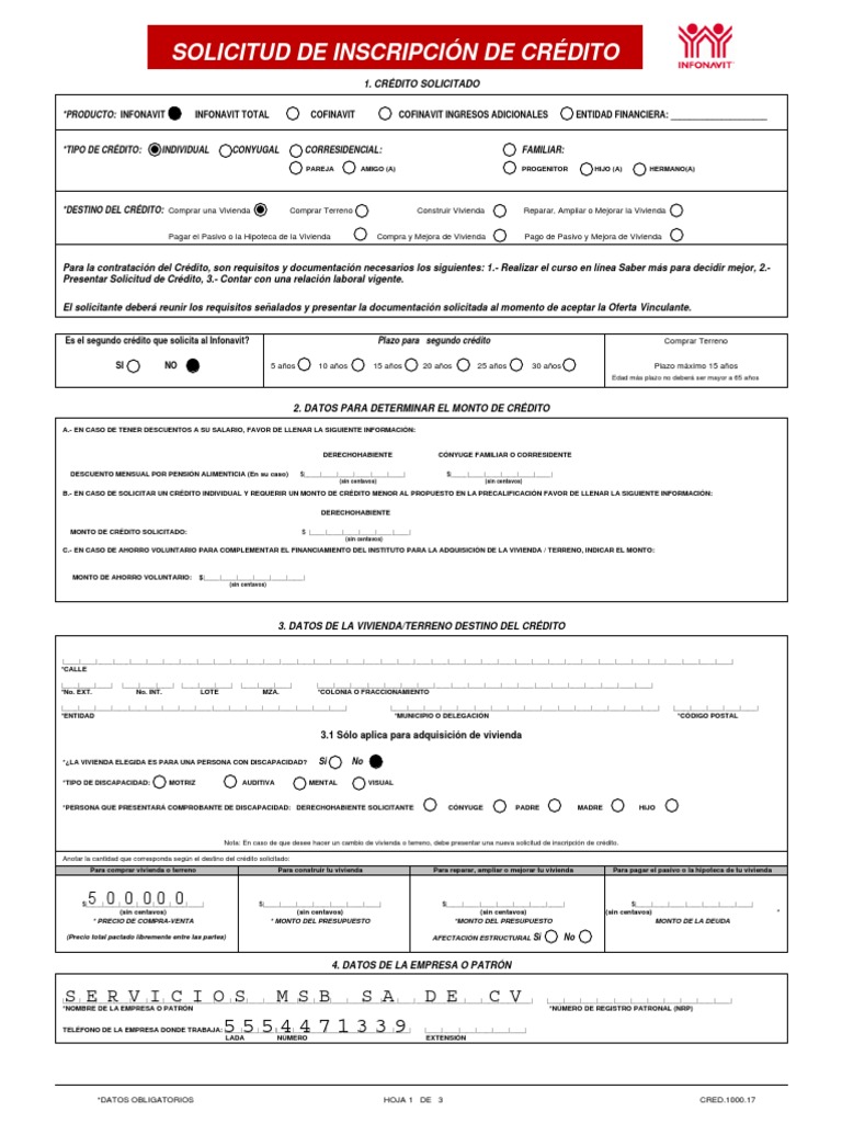 Solicitud Inscripcion Credito INFONAVIT | Descargar gratis PDF | Crédito | Finanzas y ...