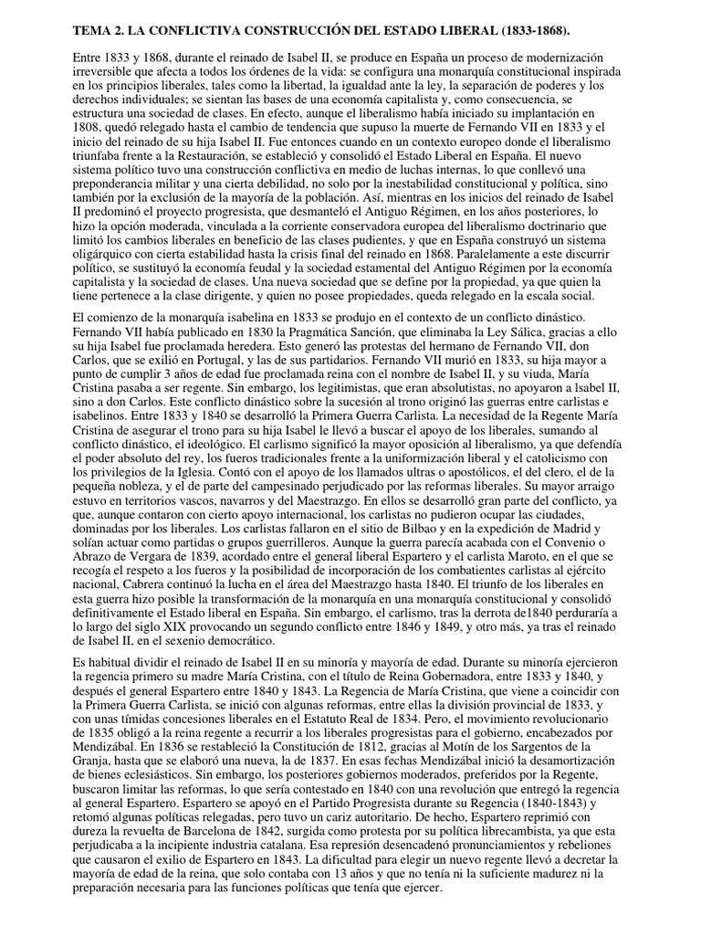Tema 2 Corto La Construcción Del Estado Liberal Elaborado Por Elvira | PDF | Gobierno de españa ...