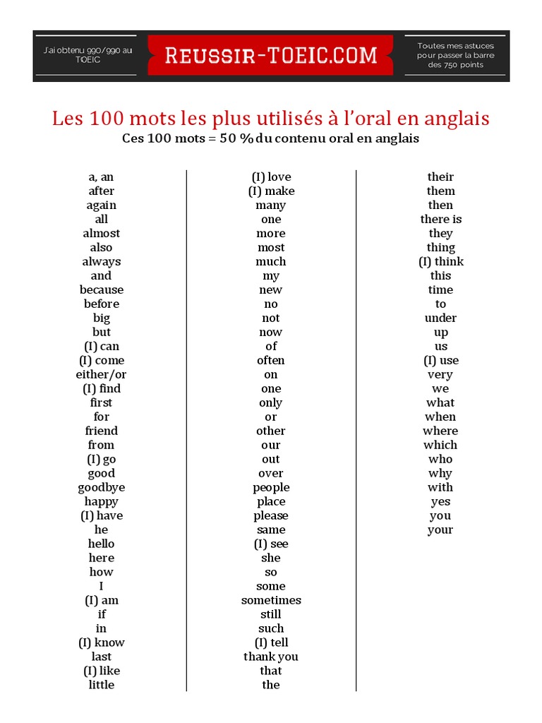 100 Mots Oral Anglais | PDF