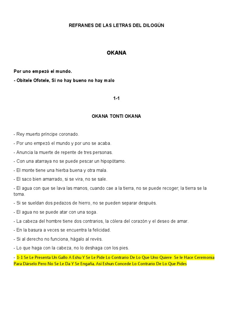 Refranes y Rituales del Dilogún | PDF | Cocina, comidas y vino