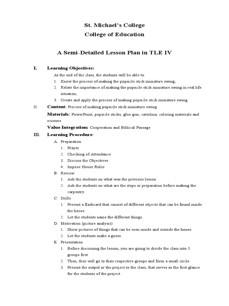 LESSON PLAN IN TLE | PDF | Behavior Modification | Cognition
