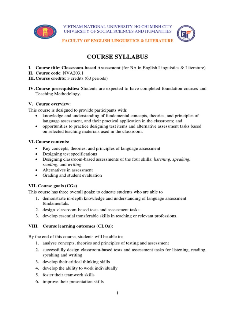 Classroom Assessment Syllabus | PDF | Educational Assessment | Test ...