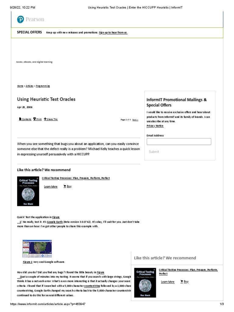 Using Heuristic Test Oracles Enter The Hiccupp Heuristic Informit Pdf Software Bug