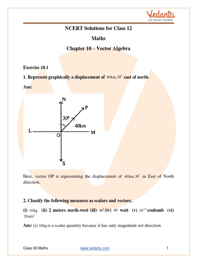 Class 12 Maths Vector Algebra Pdf Euclidean Vector Linear Algebra