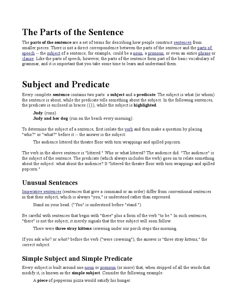 Part of Sentence | PDF | Subject (Grammar) | Object (Grammar)