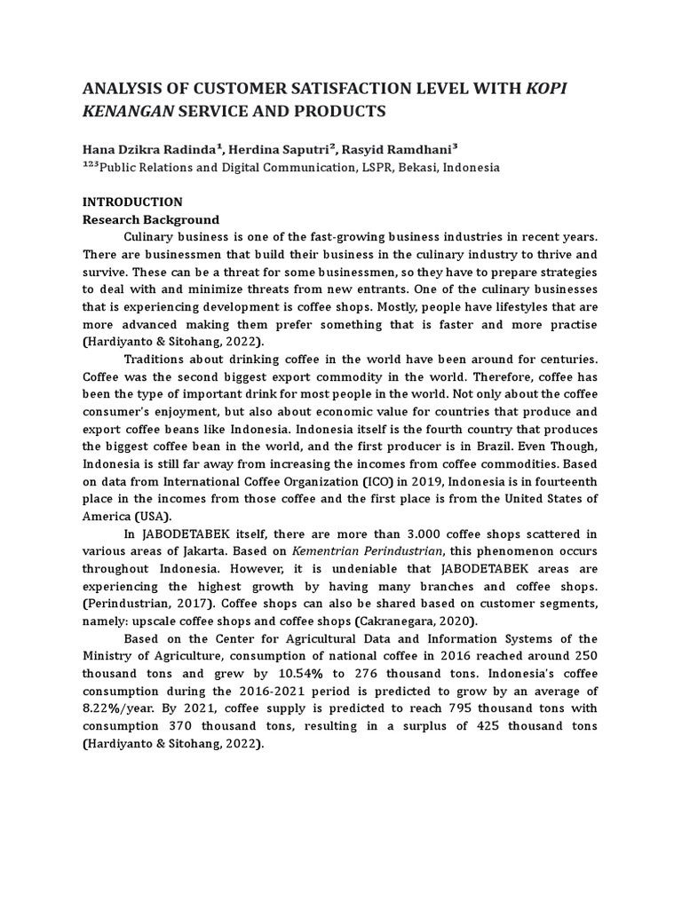 Analysis of Customer Satisfaction Level With Kopi Kenangan Service and ...