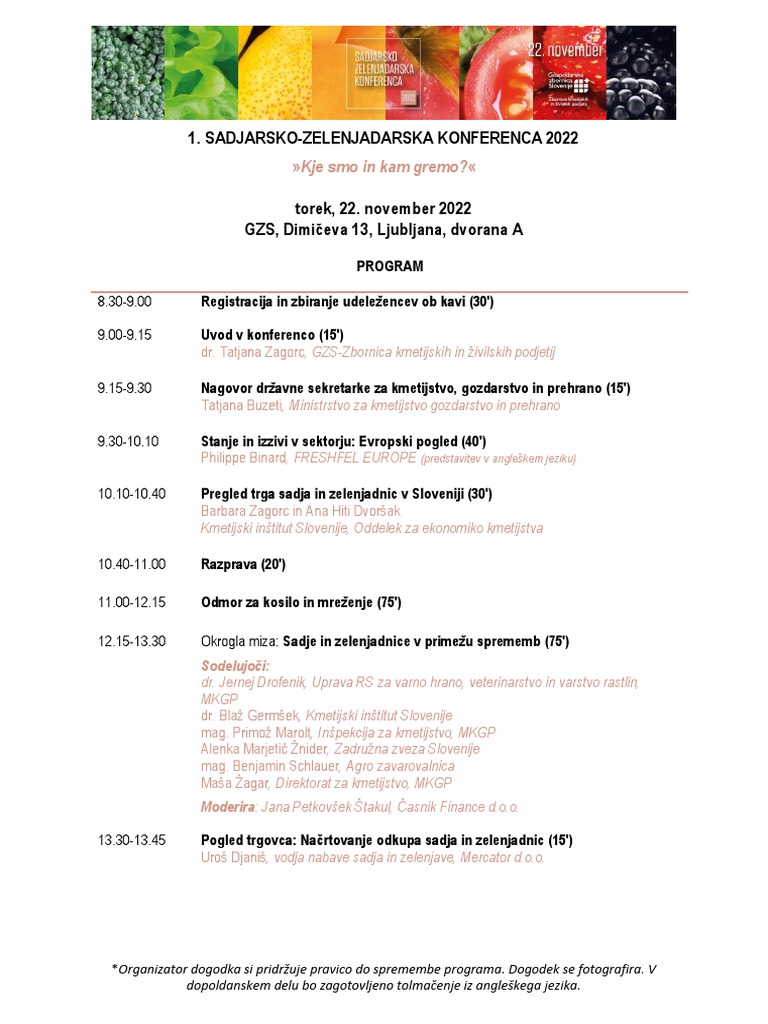 Program Sadjarsko-Zelenjadarske Konference 2022 | PDF