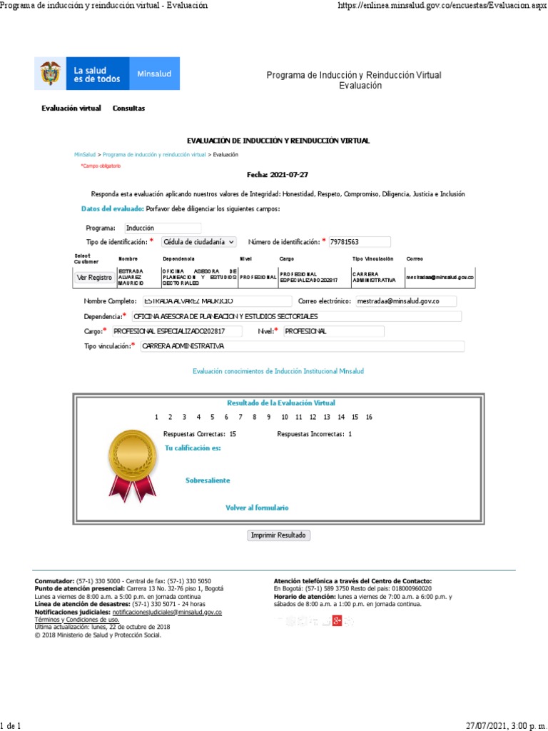 Programa de Inducción y Reinducción Virtual - Evaluación | PDF