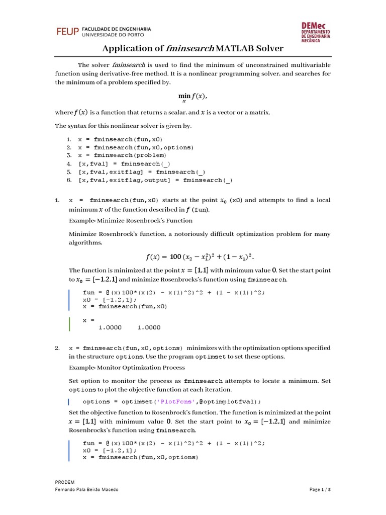 MATLAB fminsearch Solver Guide | PDF | Mathematical Optimization ...