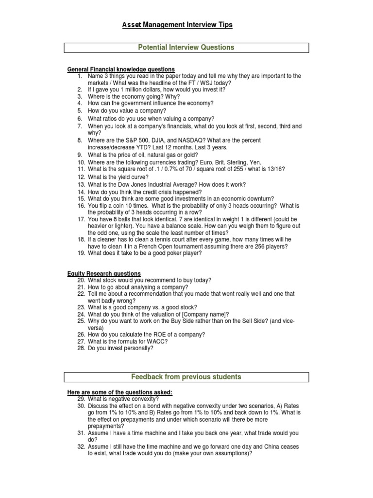 Asset Management Interview Prep | PDF | Bond Duration | Bonds (Finance)