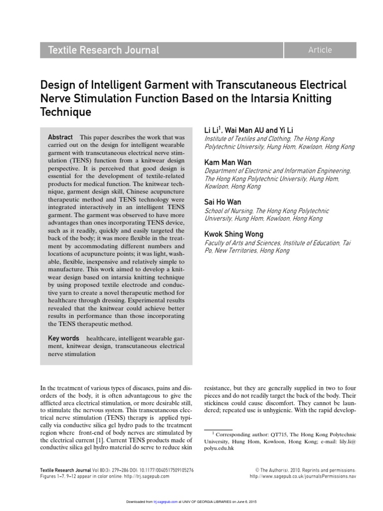 Design of Intelligent Garment With Transcutaneous Electrical Nerve ...