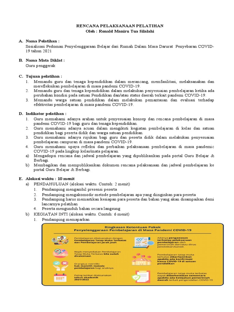 Rencana Pelaksanaan Pelatihan | PDF