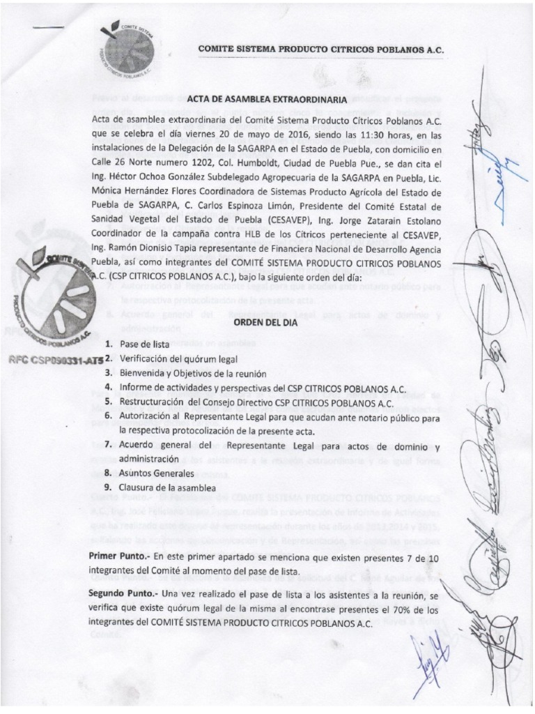 Acta Comite Sistema Producto Citricos 2016 | PDF Acta Comite Sistema Producto Citricos 2016 | PDF