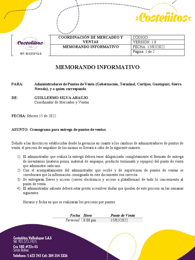 Memorando de Entrega de Puntos | PDF