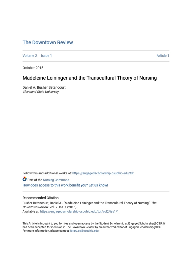 Leininger's Transcultural Nursing Theory | PDF | Nursing | Psychology