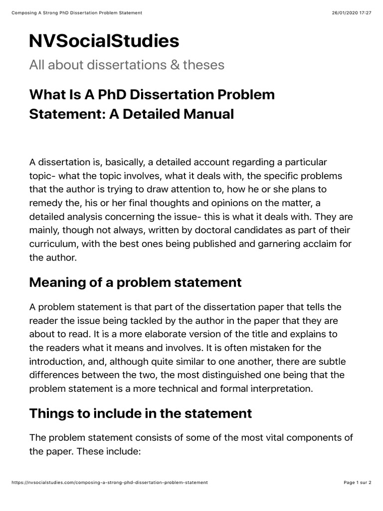 Composing A Strong PHD Dissertation Problem Statement | PDF | Thesis | Science