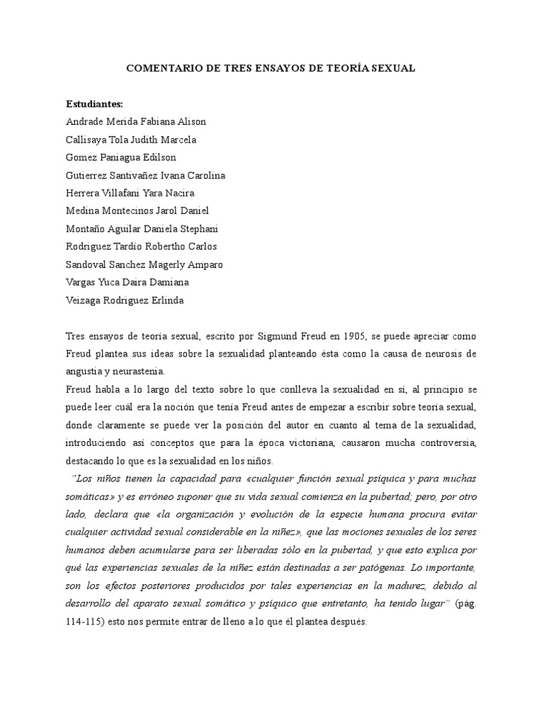Comentario de 3 Ensayos de Teoría Sexual | PDF | Sigmund Freud | La sexualidad humana