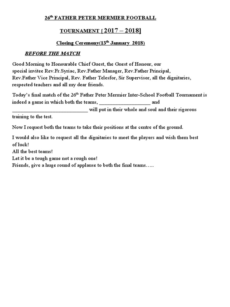 Father Peter Mermier Football Ceremony | PDF | Cooking, Food & Wine