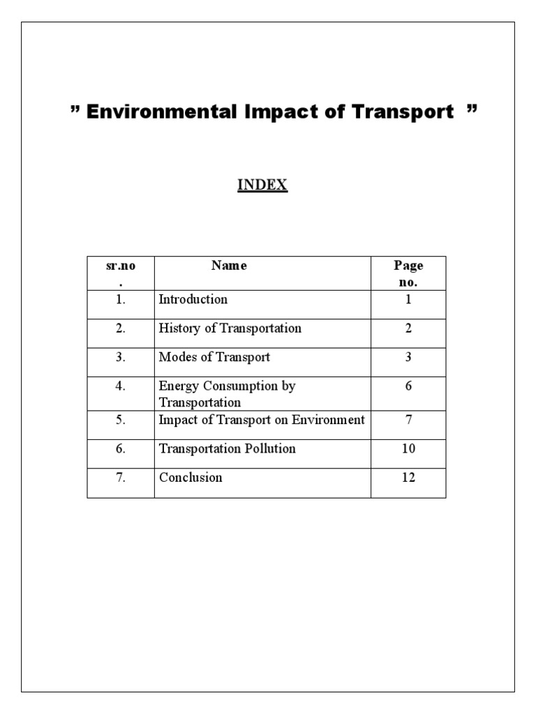Environmental Impact of Transport - Microproject of Est | PDF ...