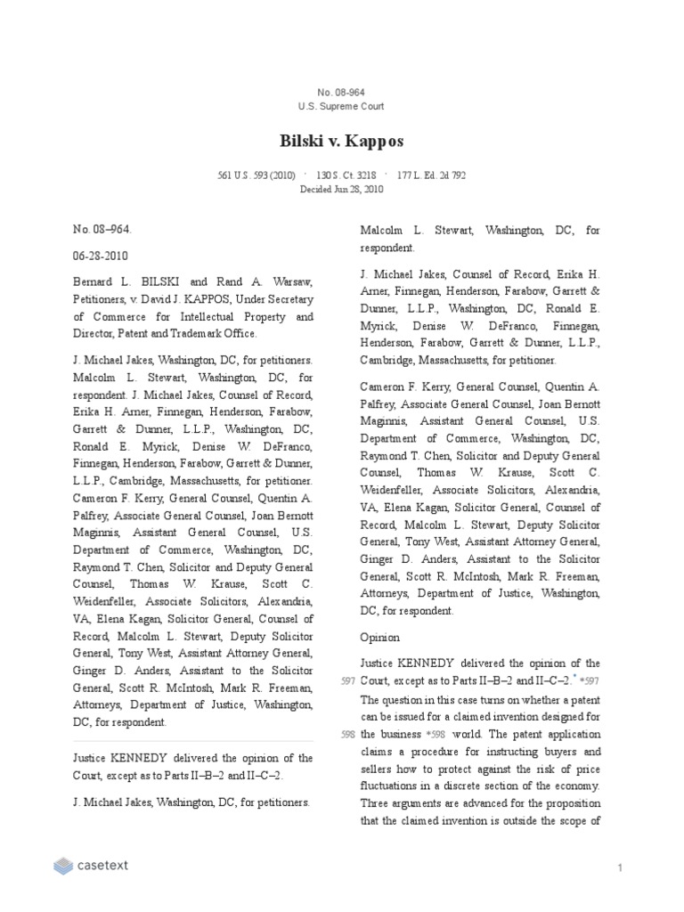 Bilski v. Kappos | PDF | Patent Law | United States Federal Courts