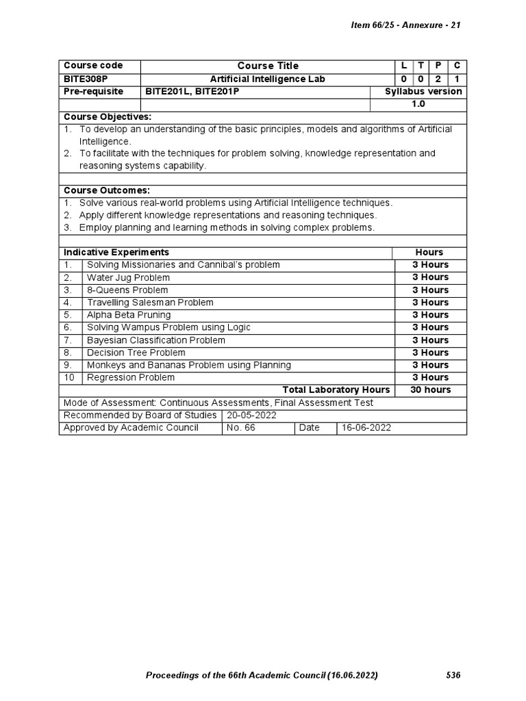 Bite308p - Artificial-Intelligence-Lab - Lo - 1.0 - 71 - Bite308p - 66 Acp | PDF | Computers