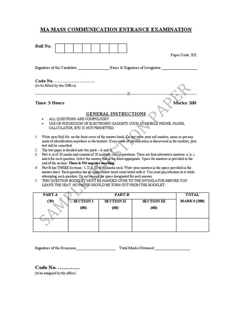 Mass Communication Entrance Exam Guide | PDF | Communication
