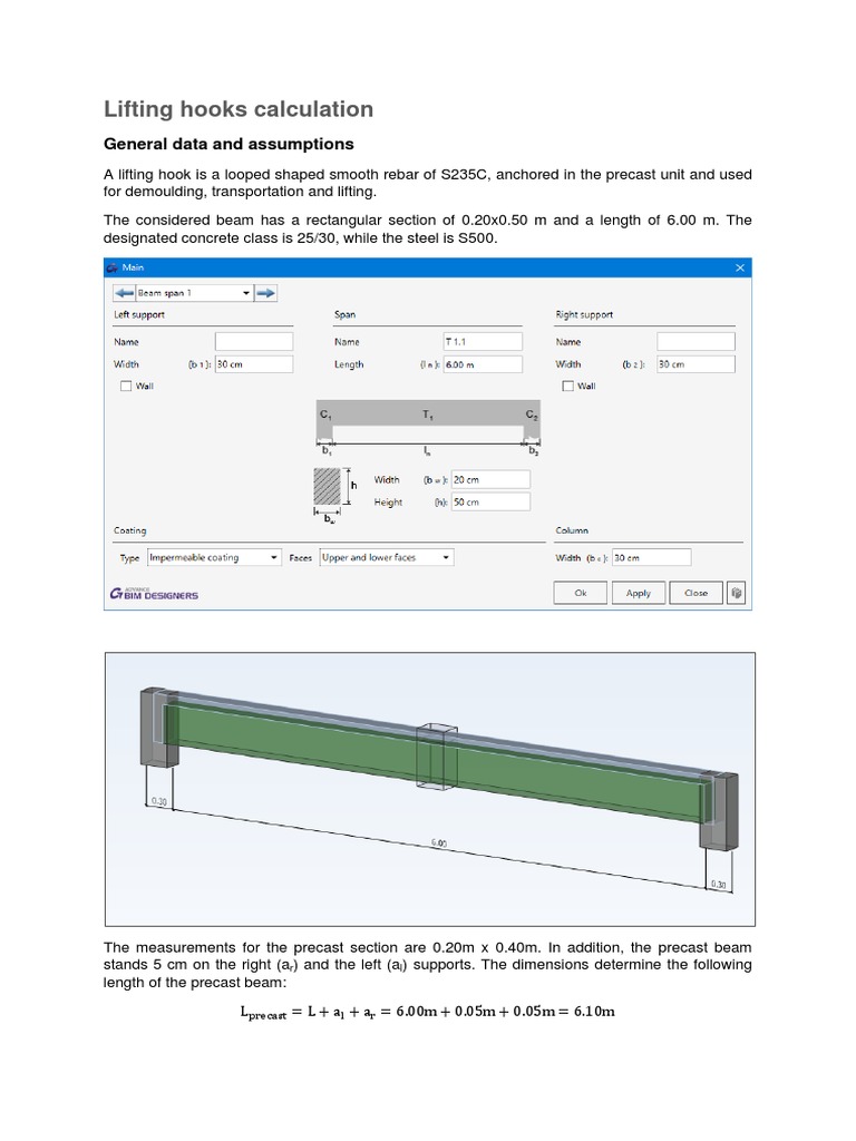 Lifting Hooks Calculation | PDF | Precast Concrete | Beam (Structure)