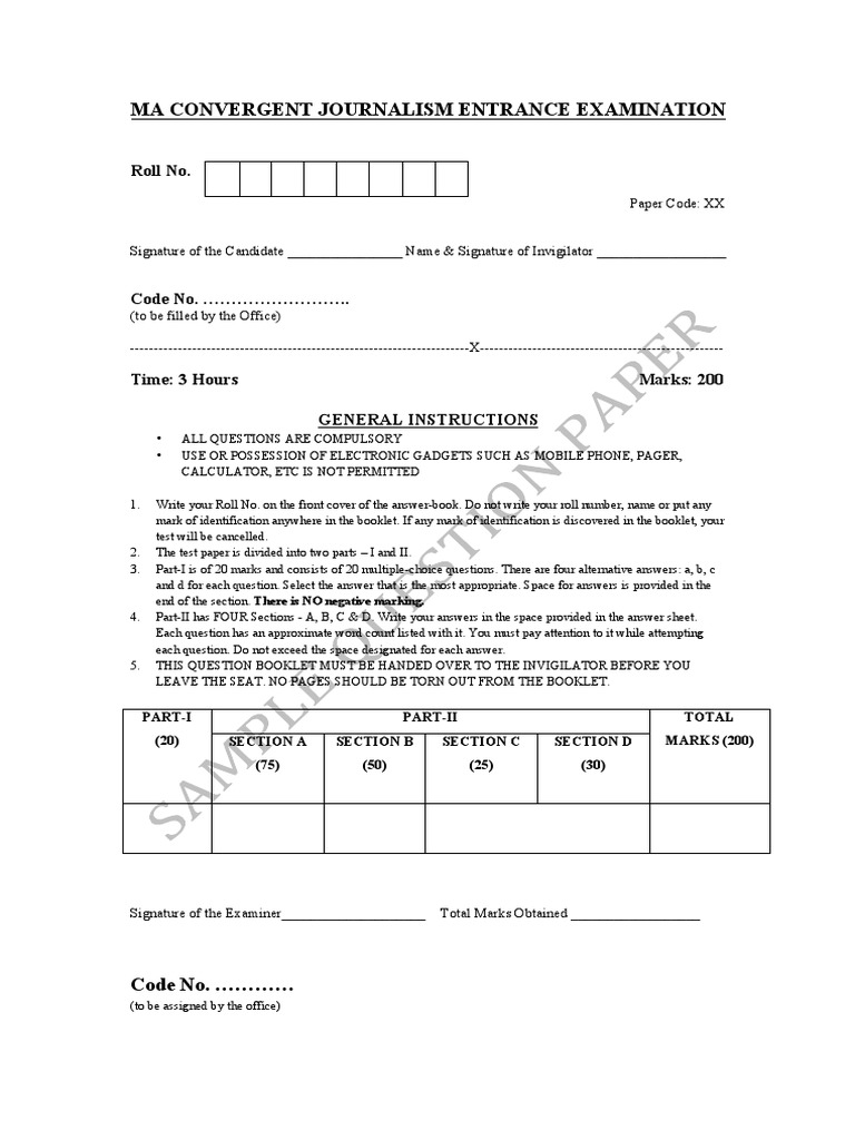 Ajkmcrc Sample Papers Ma Convergent Journalism | PDF