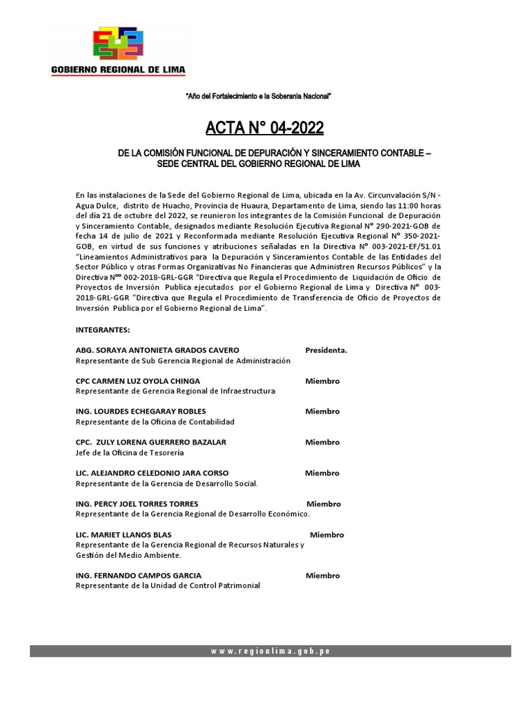 Acta Del Comite Funcional de Depuracion y Sinceramiento Contable 2022 ... Acta Del Comite Funcional de Depuracion y Sinceramiento Contable 2022 ...