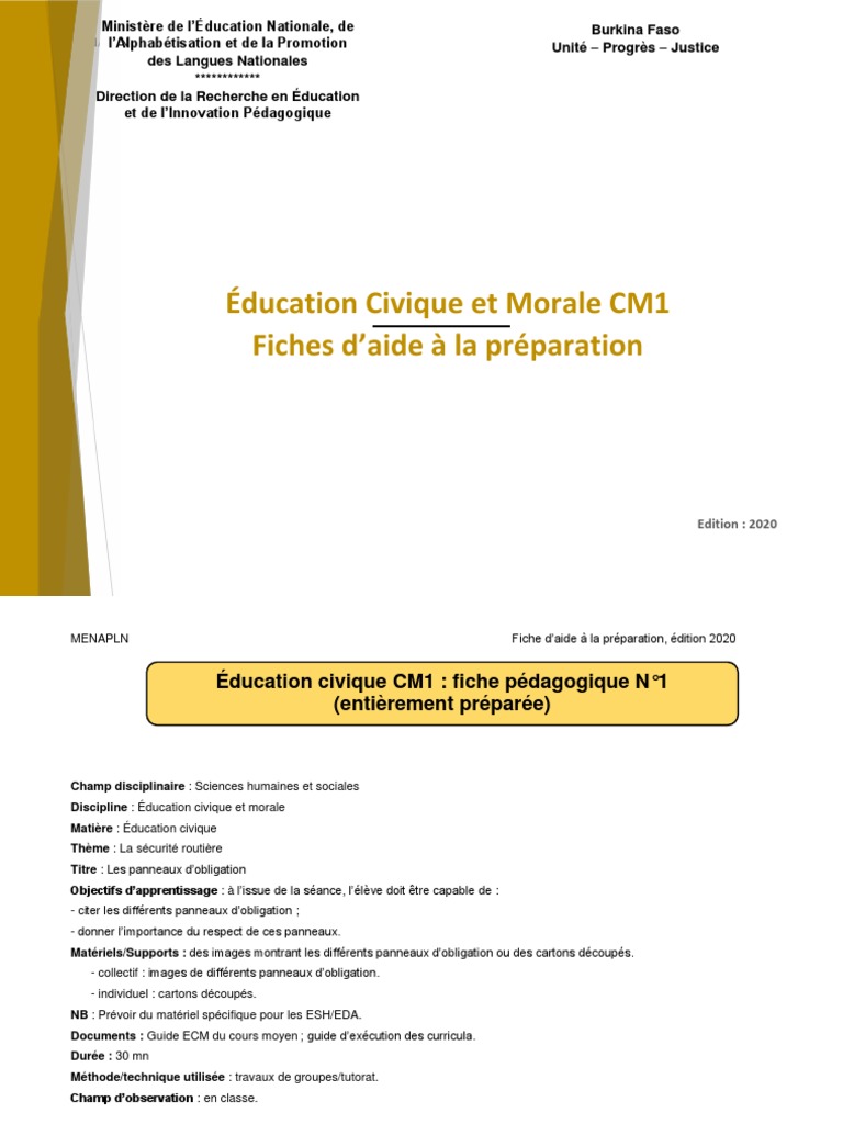 Fiches Pédagogiques Éducation Civique CM1 | PDF | Pédagogie | Éducation ...