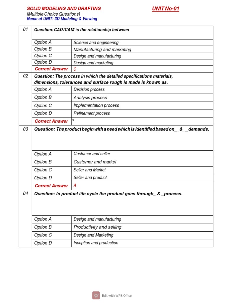 SMD - MCQ - Unit I-Unit Ii | PDF | Computer Aided Design | Line (Geometry)