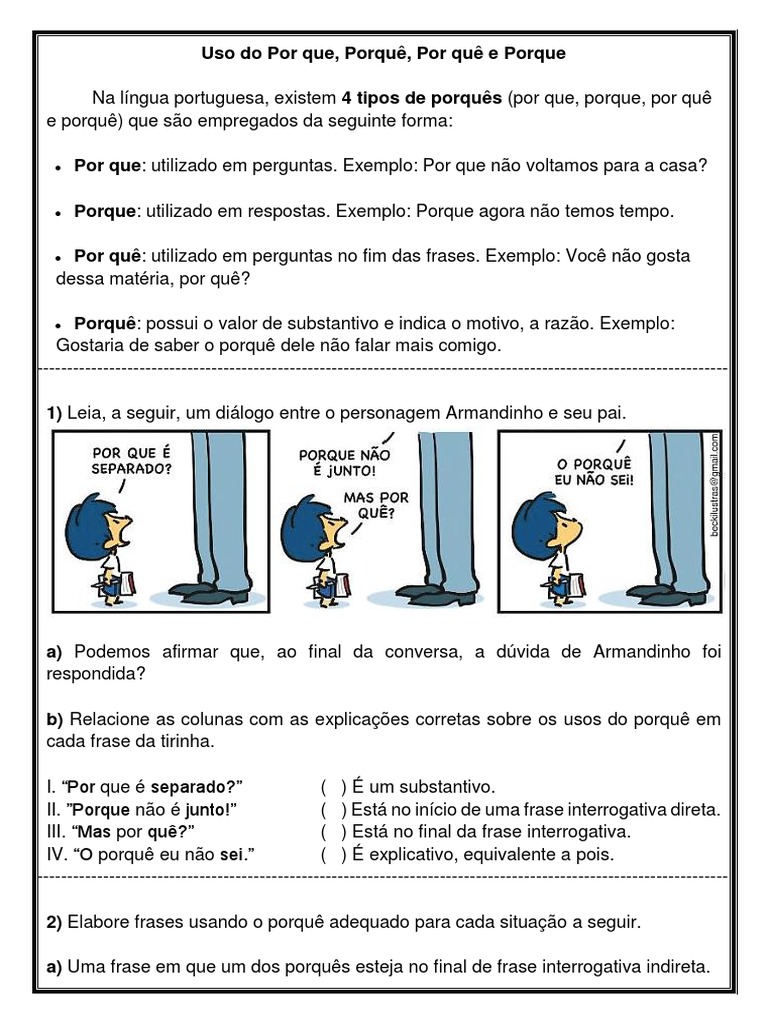 Os usos corretos dos porquês na língua portuguesa | PDF | Tempo ...