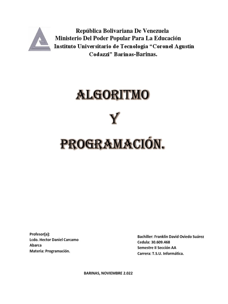 Programacion Tema 1 Act 2 Pdf Algoritmos Lenguaje De Programación