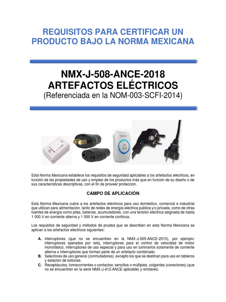 Certificación de Artefactos Eléctricos NMX-J-508 | PDF | Ingenieria ...